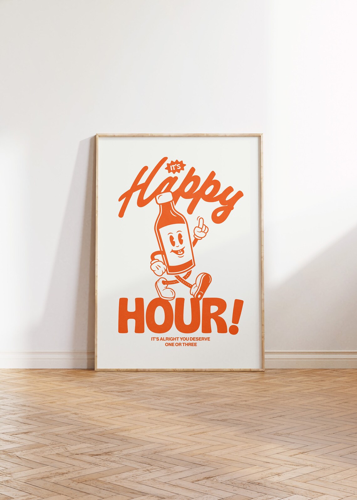 Happy Hour Printable in Retro Orange Bar Cart Wall Art Decor - Etsy