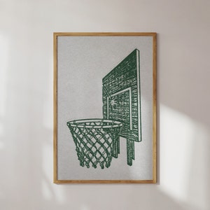 Vintage Basketball Hoop Print: Retro Green Sports Art (digital Download ...