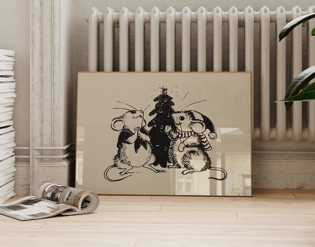 Cute Christmas Print | Christmas Tree Mice Vintage Illustration ...