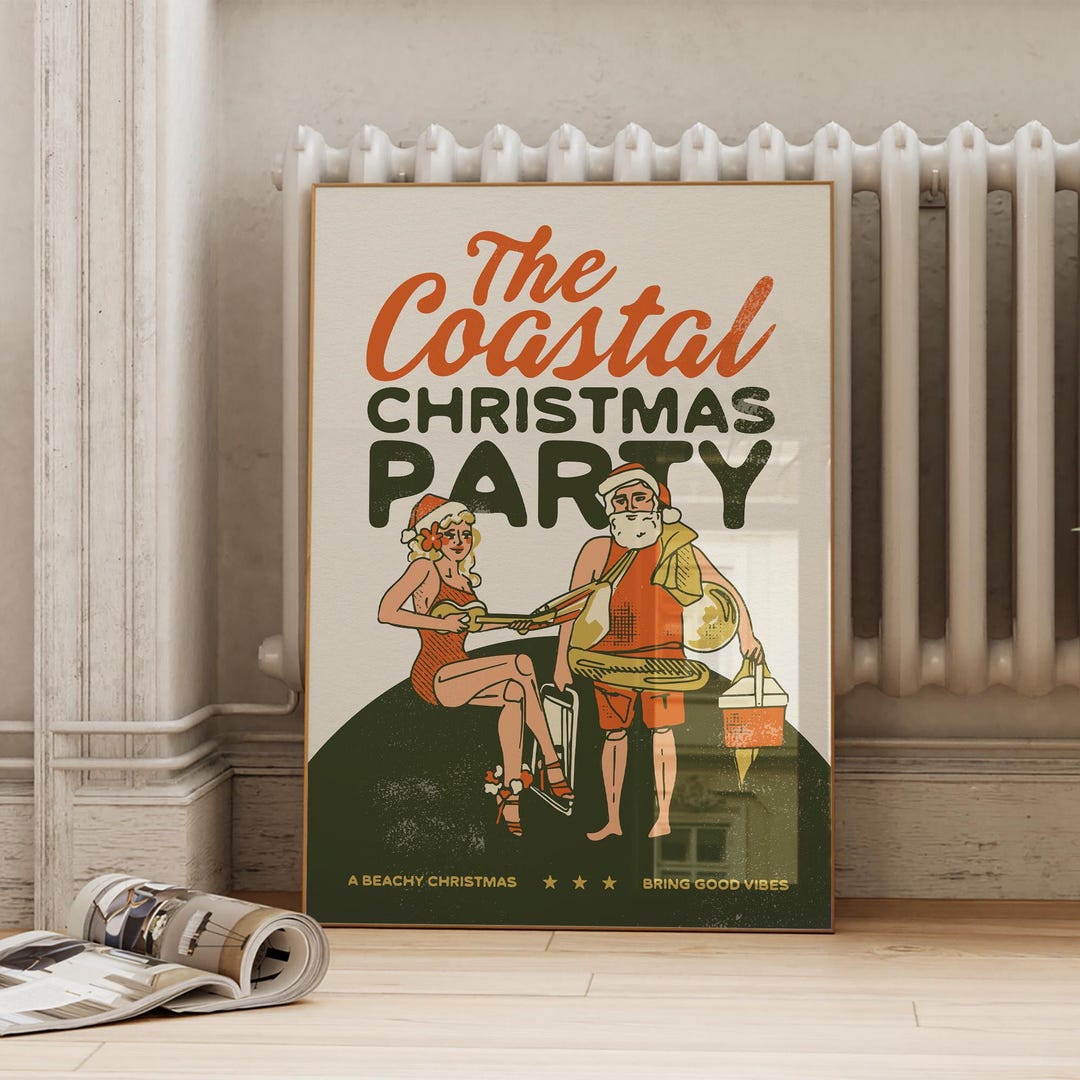 Coastal Christmas Print | Santa Beach Illustration | Tropical Holiday ...