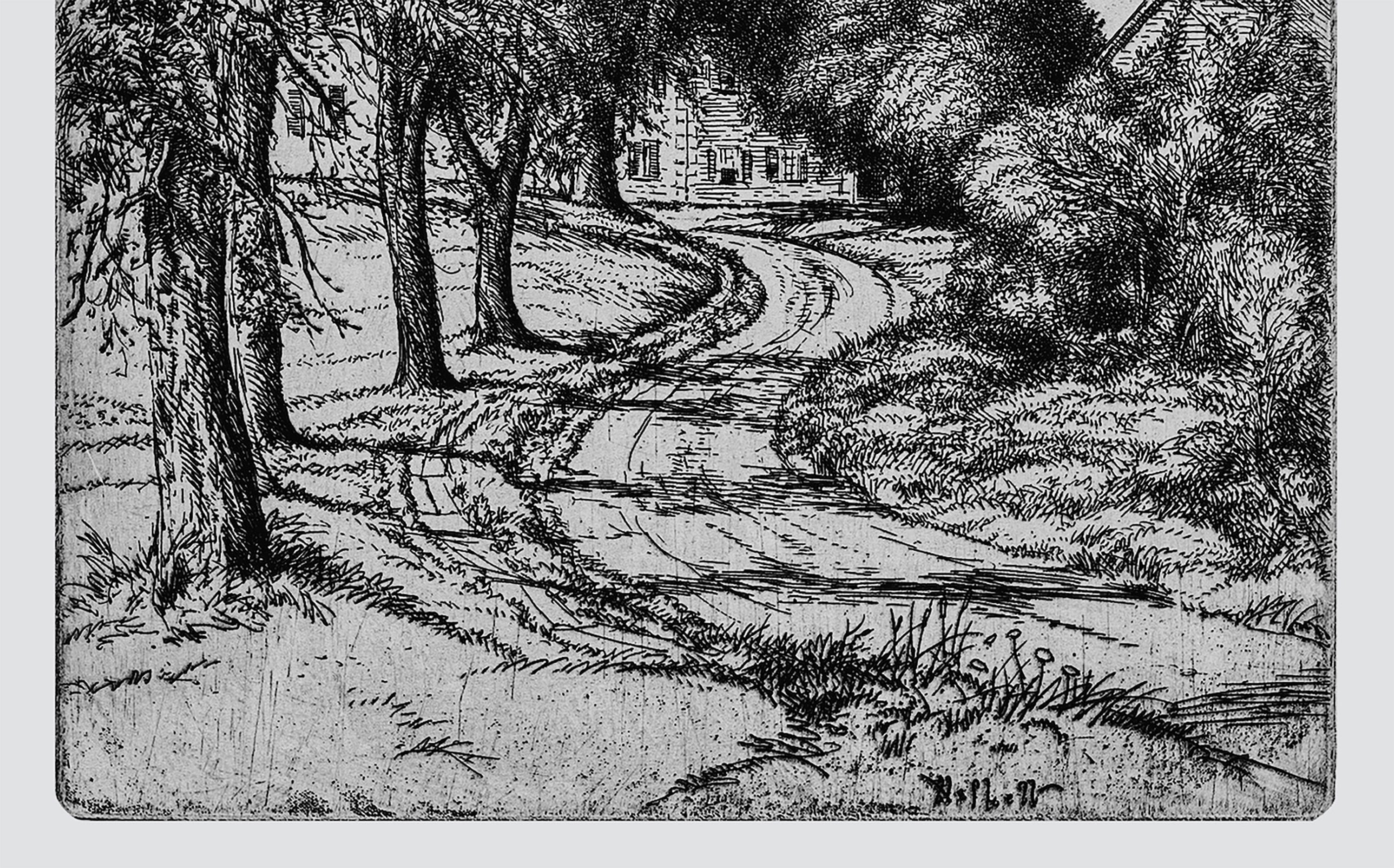 Vintage Forest Sketch Tree Lined Pathway Etching Black and | Etsy