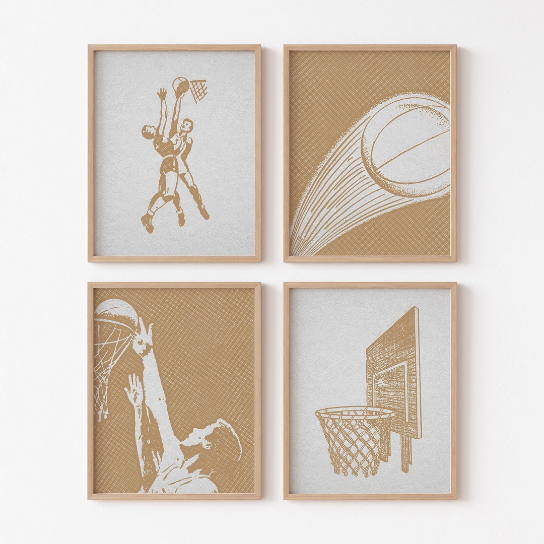 Set of 4 Beige Basketball Prints | Retro Gym or Nursery Neutral Vintage ...