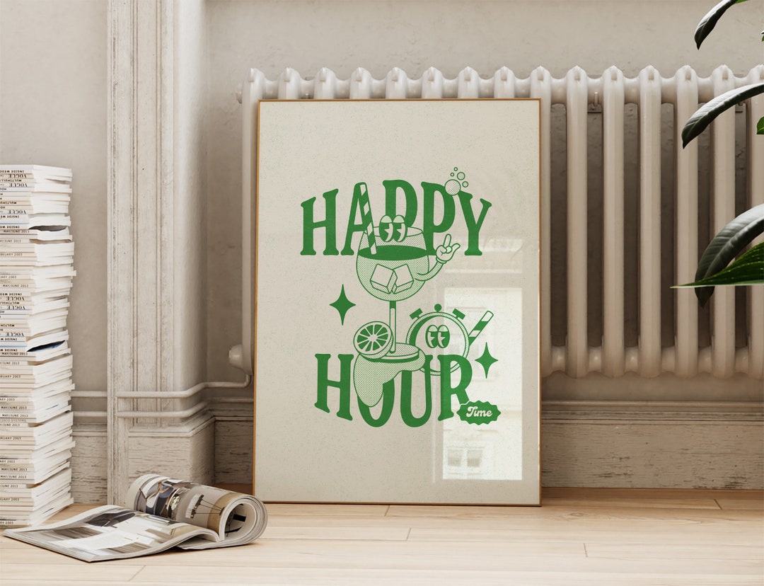 Retro Green Happy Hour Printable | Vintage Inspired Cocktail Glass ...