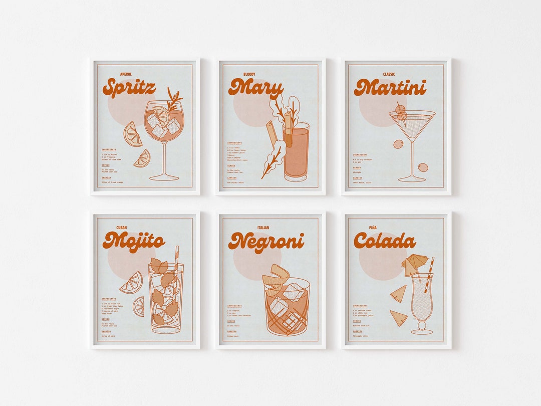 Cocktail Print Set of 6 | Restaurant Decor | Vintage Inspired Recipe ...