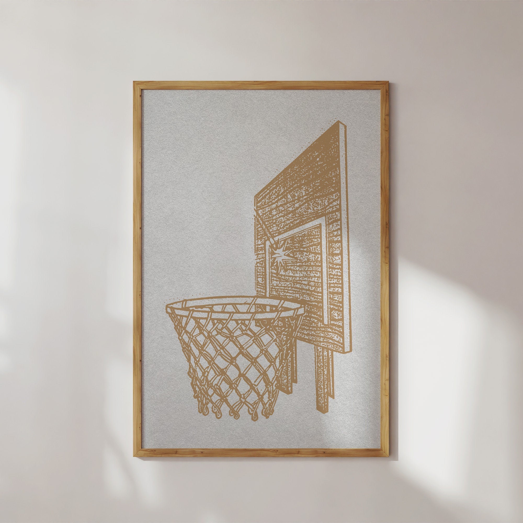 Retro Basketball Hoop Print: Beige Vintage Sports Art (digital Download ...