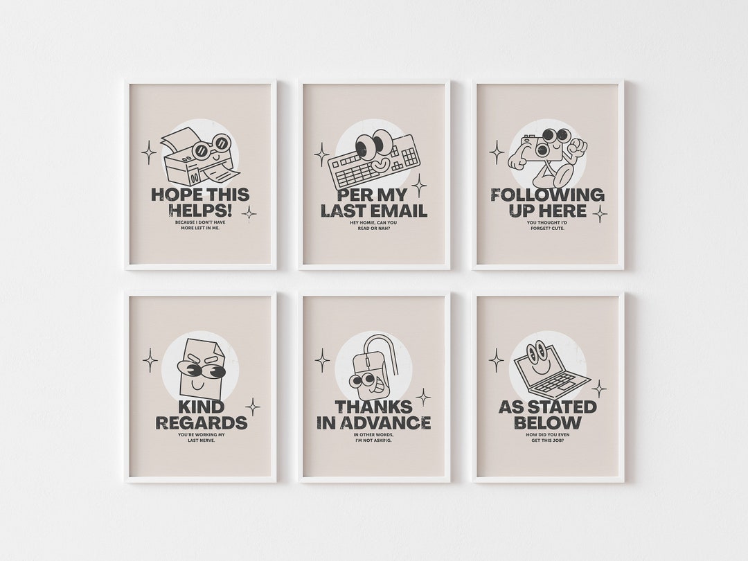 Office Wall Decor Bundle | Set of 6 Retro Work Posters | per My Last ...
