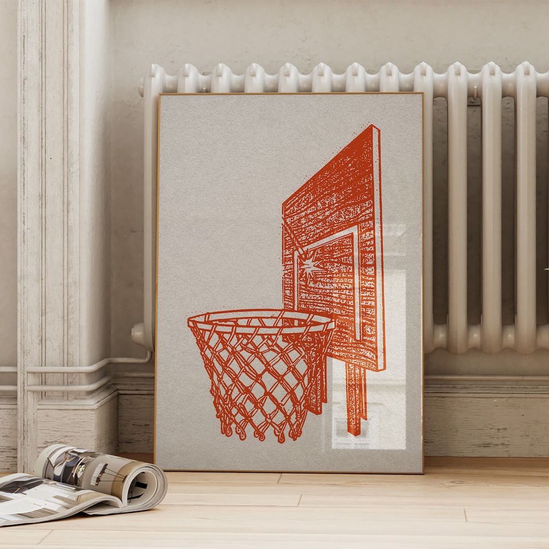 Red Basketball Hoop Print: Vintage Sports Poster (digital Download) - Etsy
