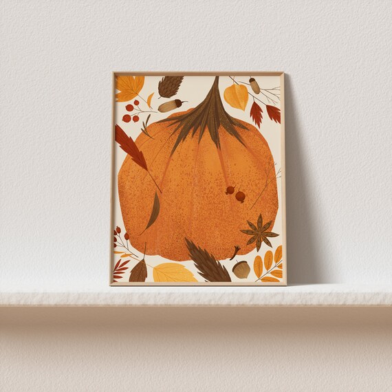 Orange Pumpkin Printable Rustic Thanksgiving Wall Art Fall - Etsy