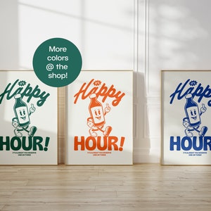 Retro Green Happy Hour Print: Vintage Bar Cart Decor (digital Download ...