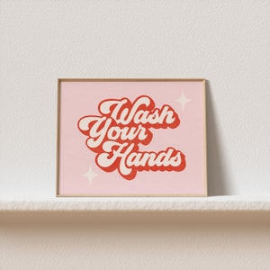 Aesthetic Bathroom Decor | Retro Wash Your Hands Sign | Cute Bathroom ...