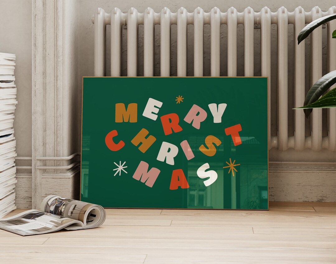 Playful Merry Christmas Print: Green Holiday Decor (digital Download ...