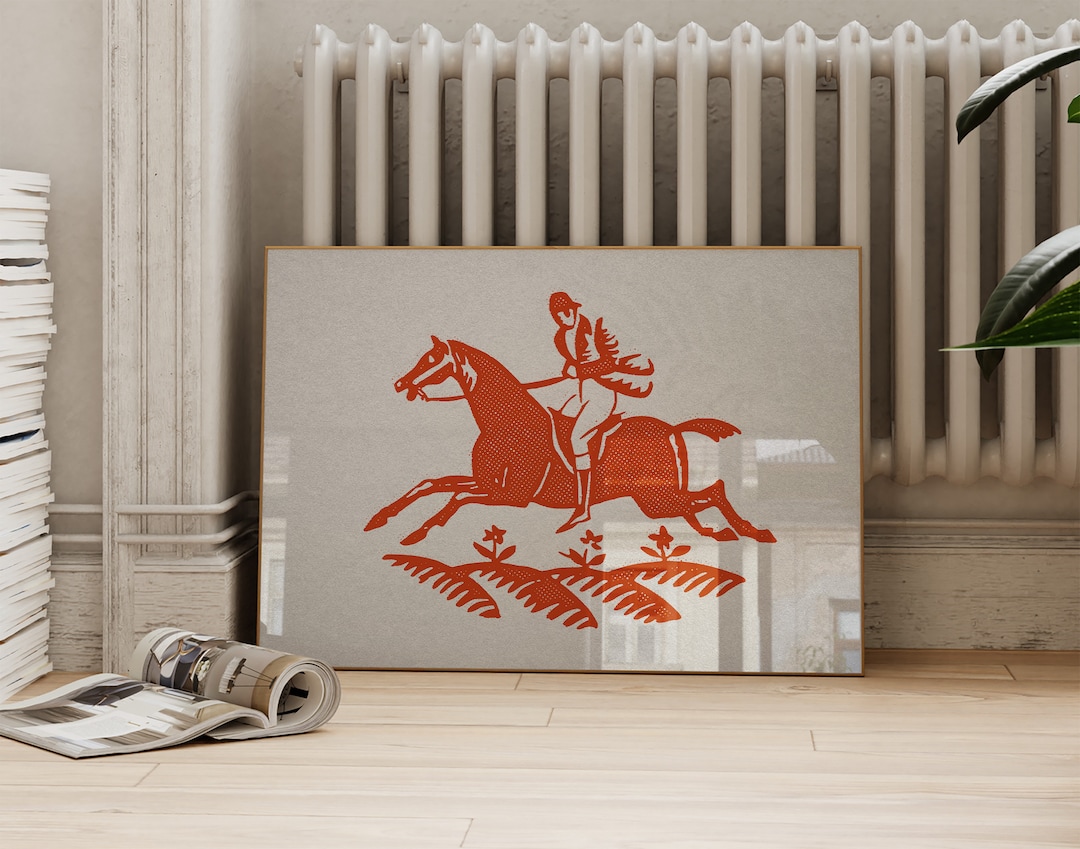 Vintage Equestrian Print: Red Horse Rider, Retro Sports Art (digital ...