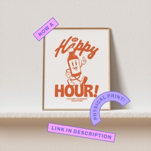 Happy Hour Printable in Retro Orange | Bar Cart Wall Art Decor ...