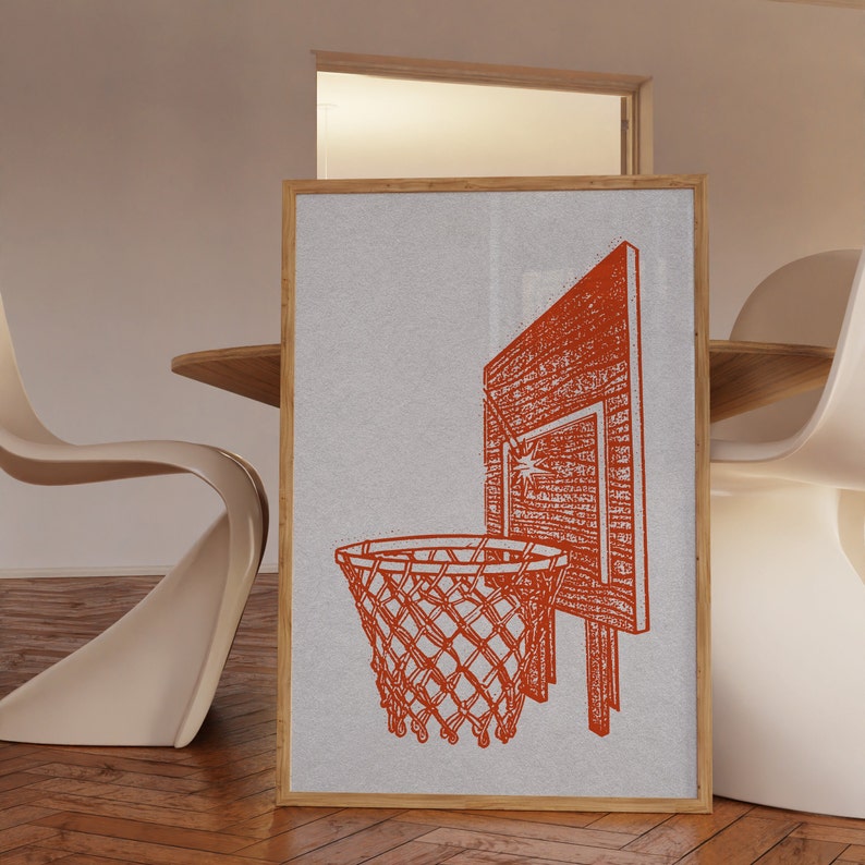 Red Basketball Hoop Print: Vintage Sports Poster (digital Download) - Etsy