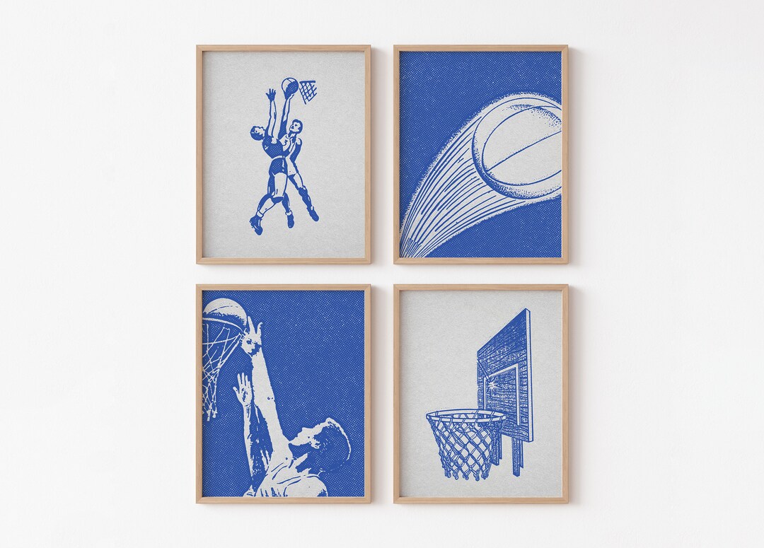 Blue Basketball Prints: Vintage Sports Art, Boys Room Decor (digital ...