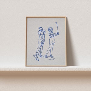 Blue Preppy Golf Swing Instructional Print | Vintage Golf Wall Decor ...