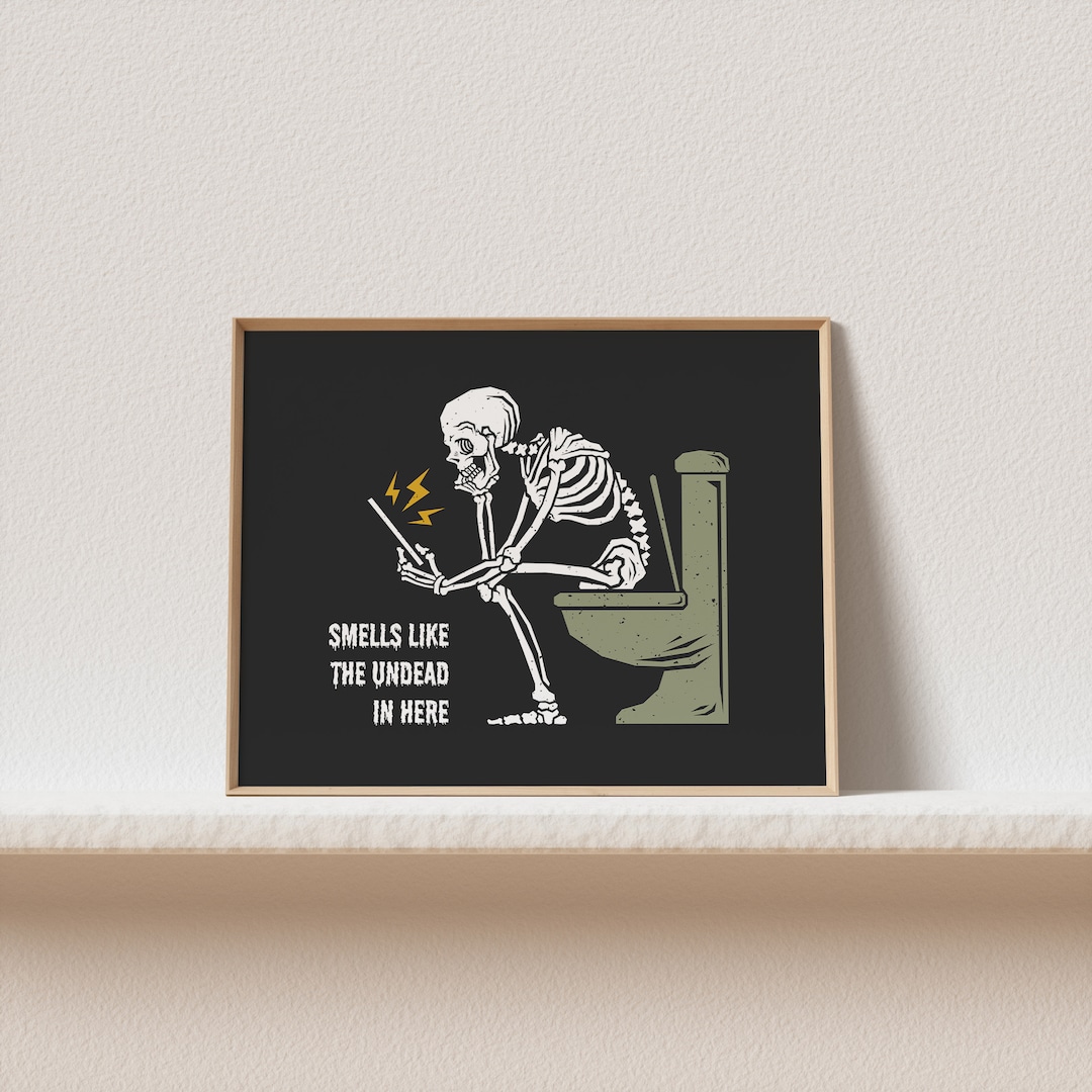 Halloween Bathroom Horizontal Wall Art Funny Skeleton Prints - Etsy