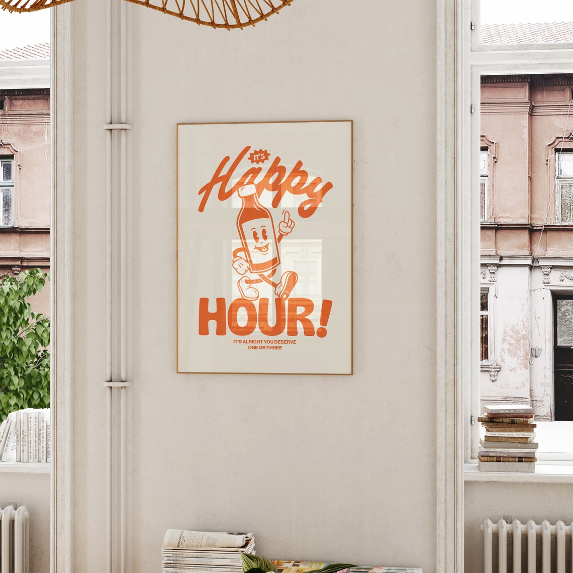 Happy Hour Printable in Retro Orange Bar Cart Wall Art Decor - Etsy