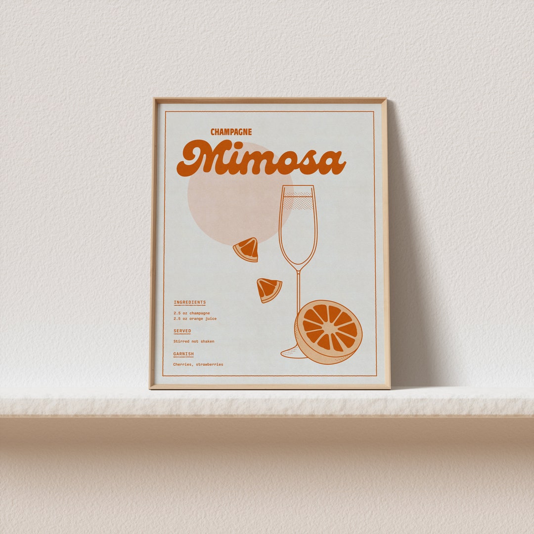 Mimosa Recipe Printable Retro Cocktail Glass Poster - Etsy