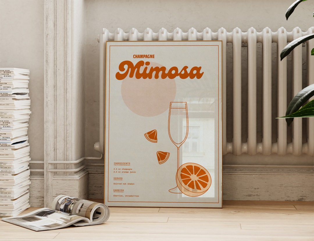 Mimosa Recipe Printable | Retro Cocktail Glass Poster | Vintage ...