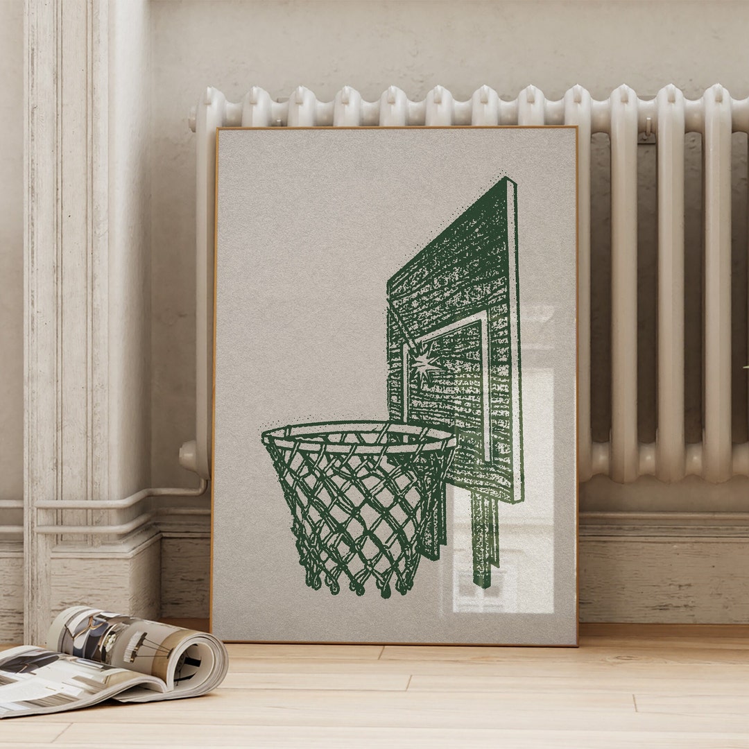 Vintage Basketball Hoop Print: Retro Green Sports Art (digital Download ...