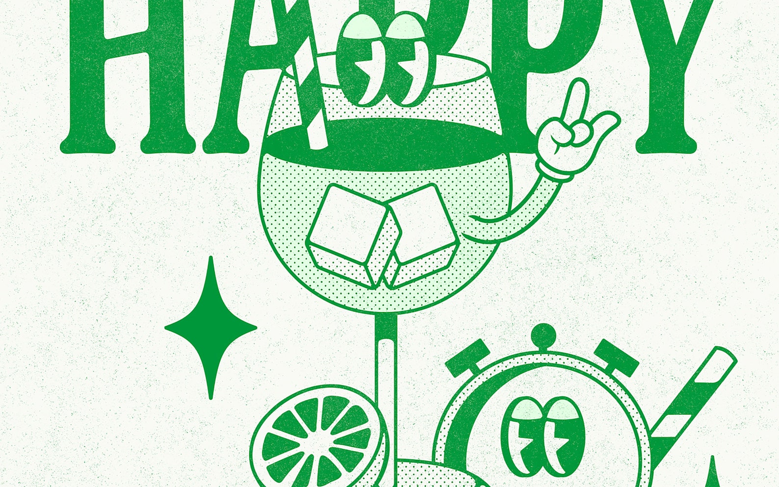 Retro Green Happy Hour Printable Vintage Inspired Cocktail - Etsy
