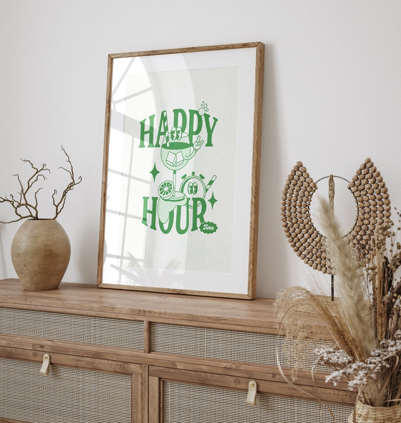 Retro Green Happy Hour Printable Vintage Inspired Cocktail - Etsy