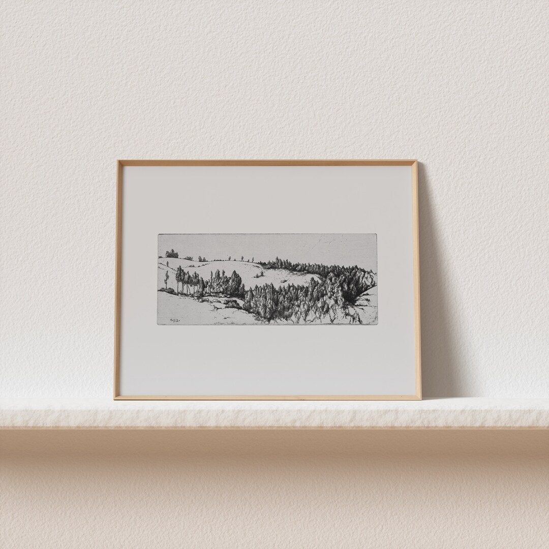 Forest Etching Print Vintage Tree Sketch Art Black and White Antique ...
