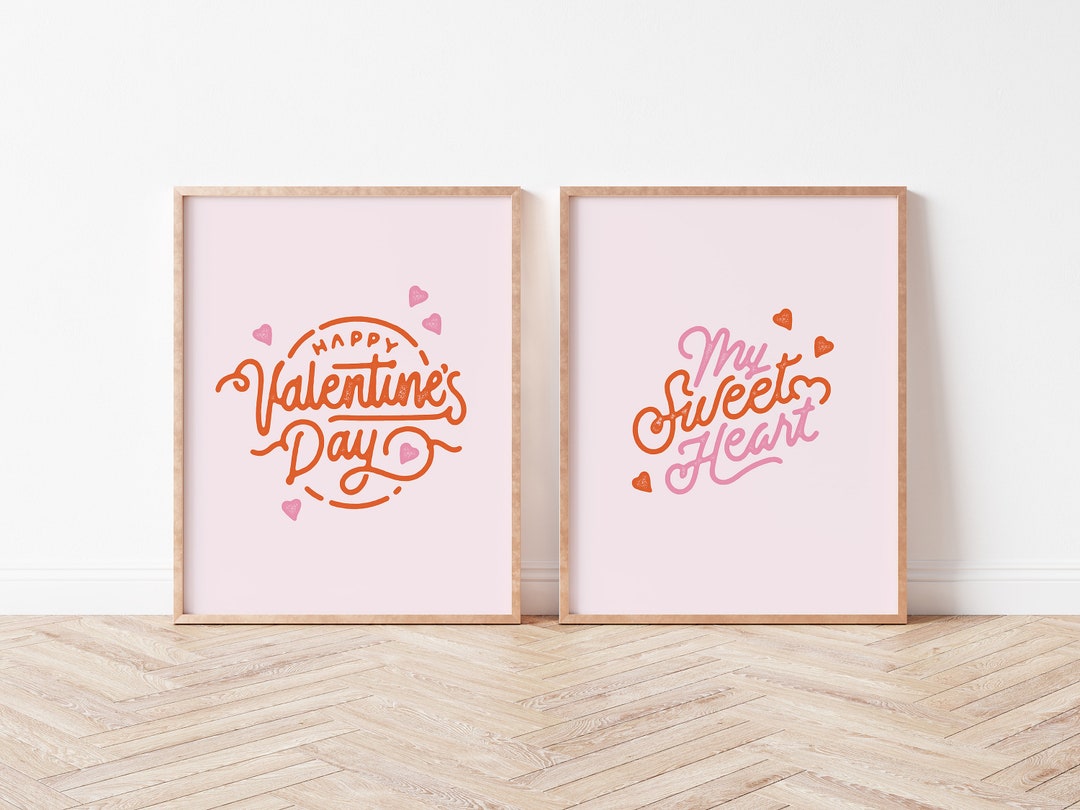 Valentine's Day Prints Set: Pink & Red Hearts Decor (digital Download ...