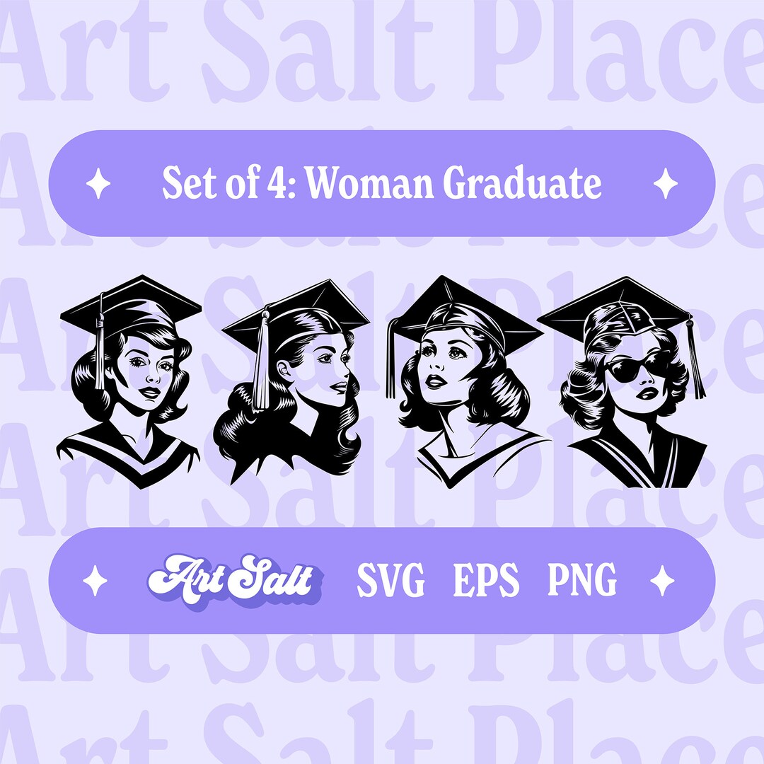 Set of 4 Graduation SVG PNG EPS Retro Women Graduating Graduate ...