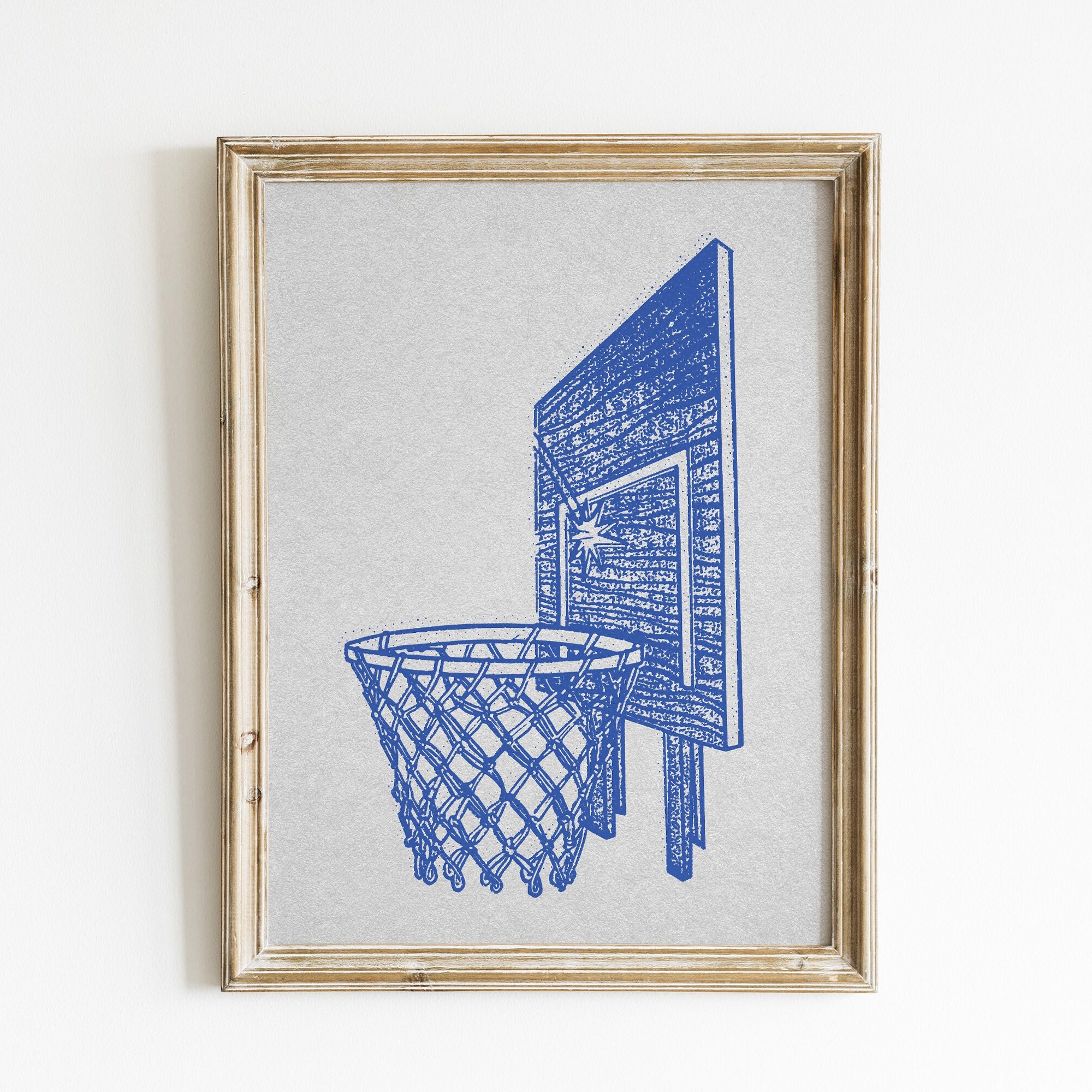 Vintage Blue Basketball Hoop Art Print: Retro Sports Decor (digital ...