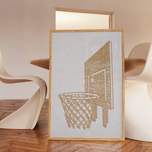 Retro Basketball Hoop Print: Beige Vintage Sports Art (digital Download ...