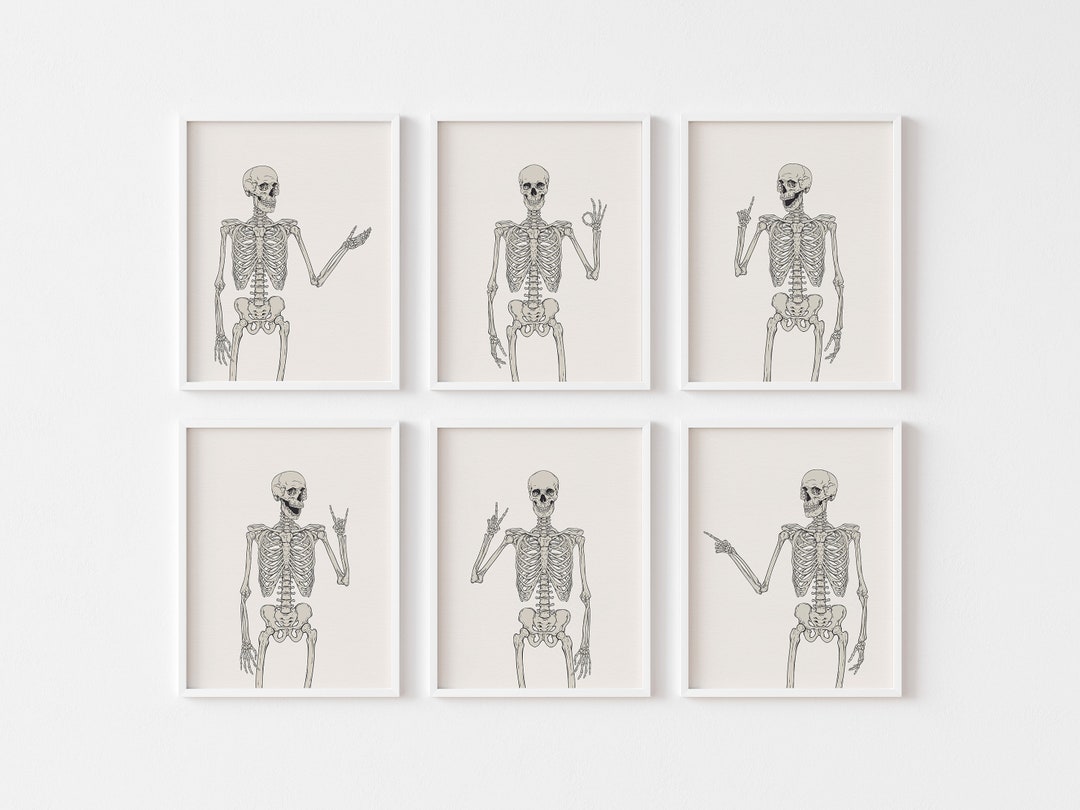 Set of 6 Beige Skeleton Printables | Minimalist Halloween Gallery Wall ...