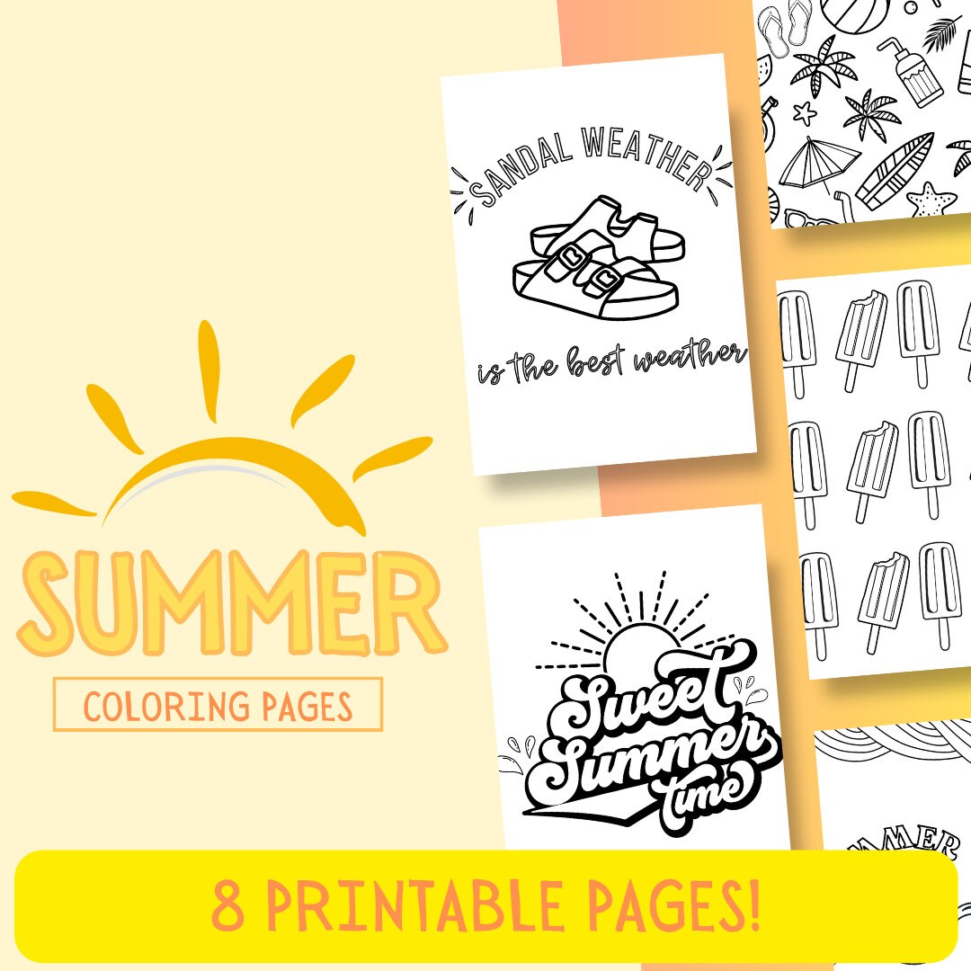 Summer | 8 Coloring Pages | Printable | Instant Download - Etsy