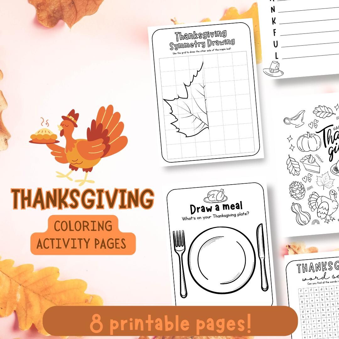 Thanksgiving | 8 Activity Coloring Pages | Printable | Instant Download ...