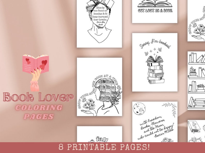 Book Lover | 8 Coloring Pages | Printable | Instant Download - Etsy