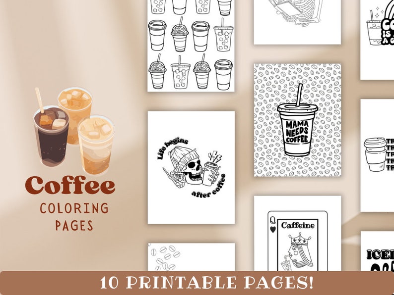 Coffee | 10 Coloring Pages | Printable | Instant Download - Etsy