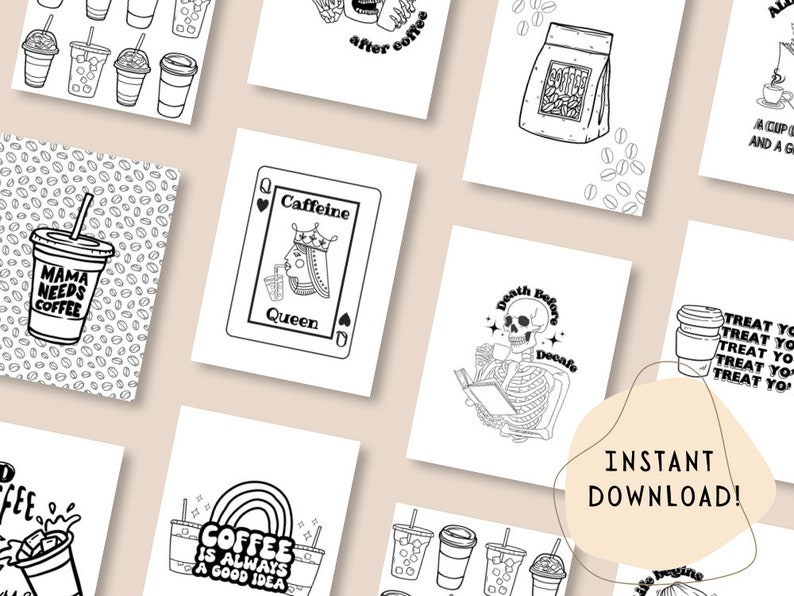 Coffee | 10 Coloring Pages | Printable | Instant Download - Etsy