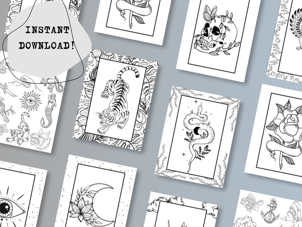 Tattoo | 10 Coloring Pages | Printable | Instant Download - Etsy