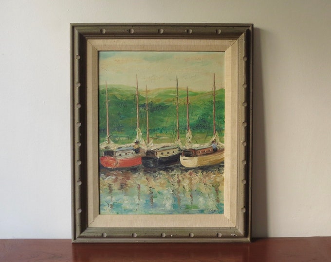 Mid Century Oil Painting by M. Phillips Framed Oil on Board Los Angeles ...