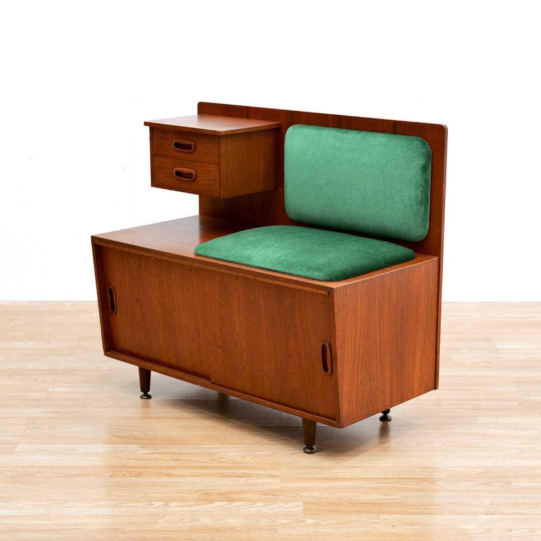 Mid Century Entryway Bench in Teak & Green - Etsy