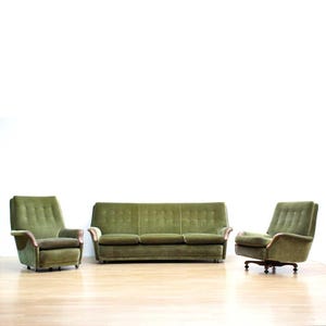 Mid Century Green Draylon Sofa & Chairs by Heals of London 1960's Couch ...