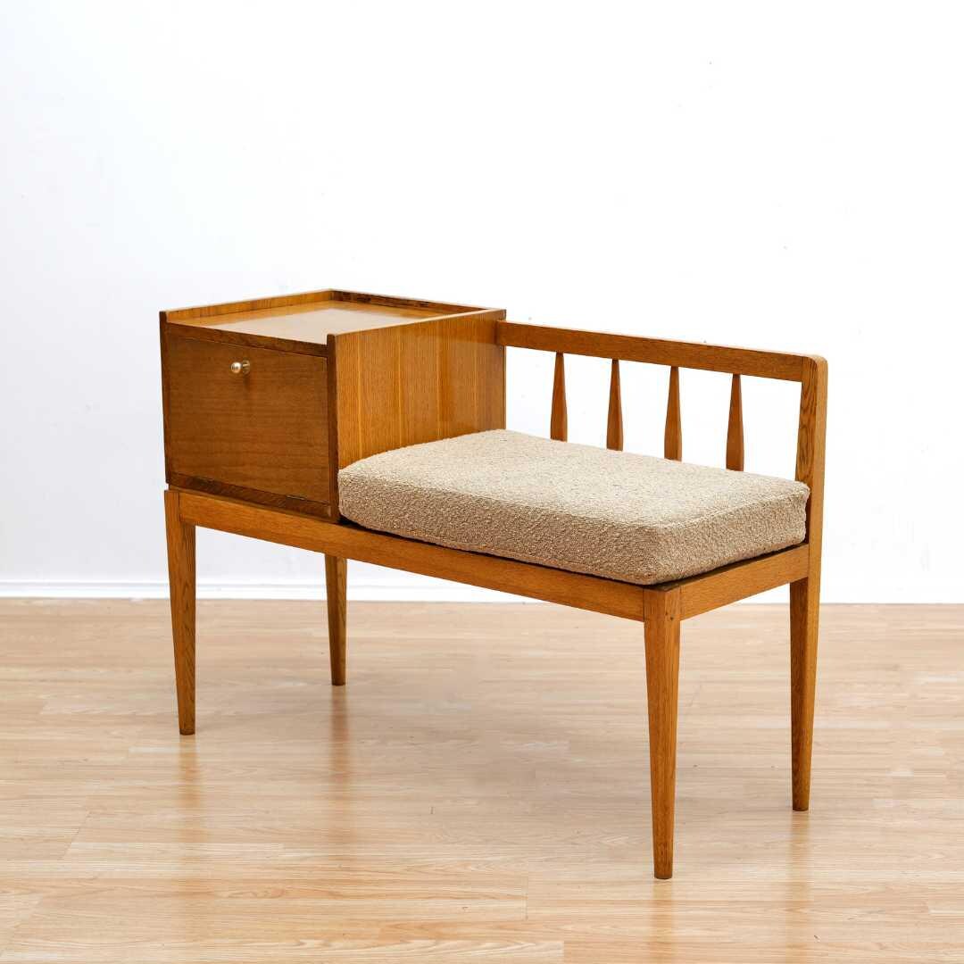 Mid Century Entryway Bench in Oak & Boucle - Etsy