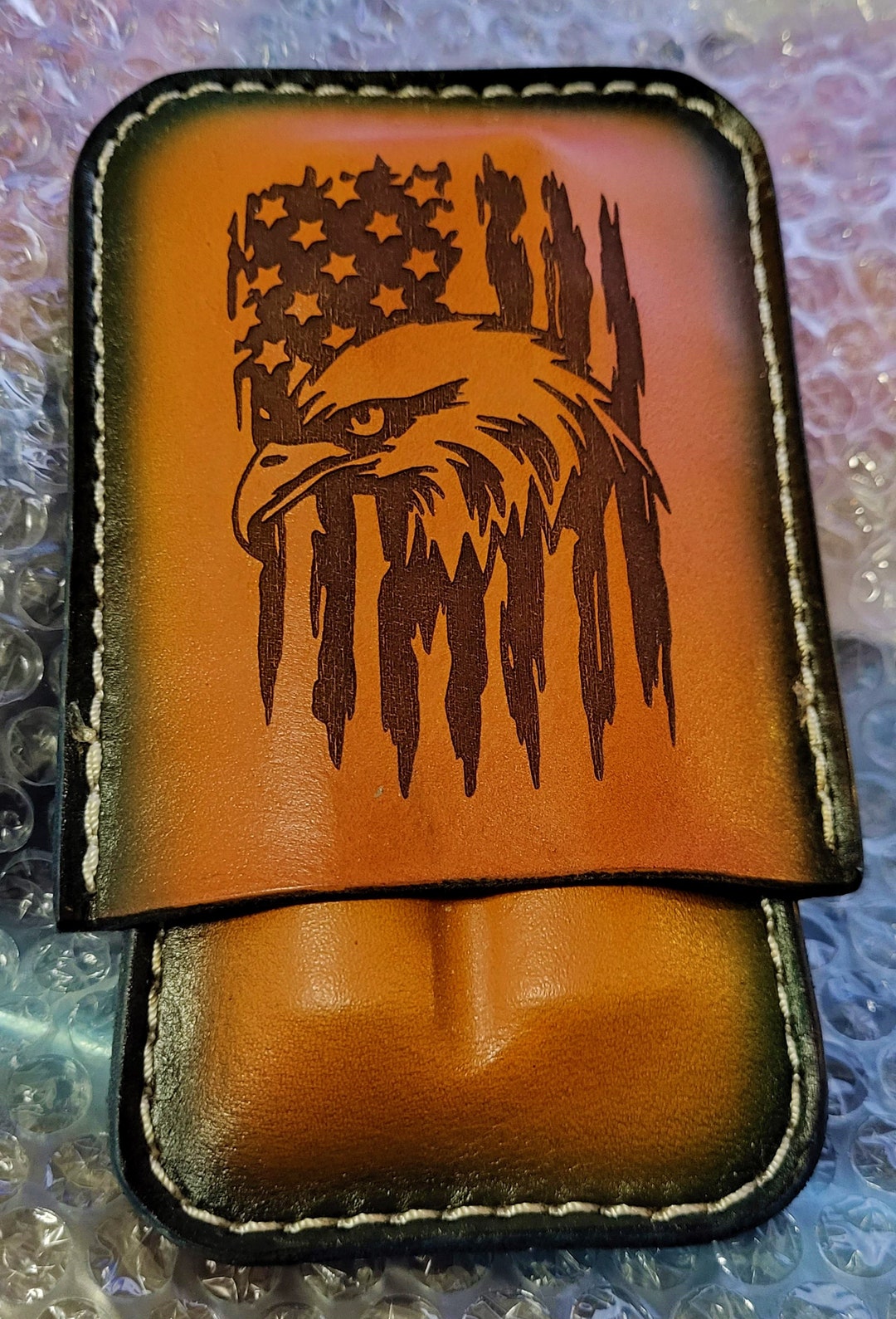 Genuine Leather Cigar Case-eagle With Flag (left Facing) - Etsy