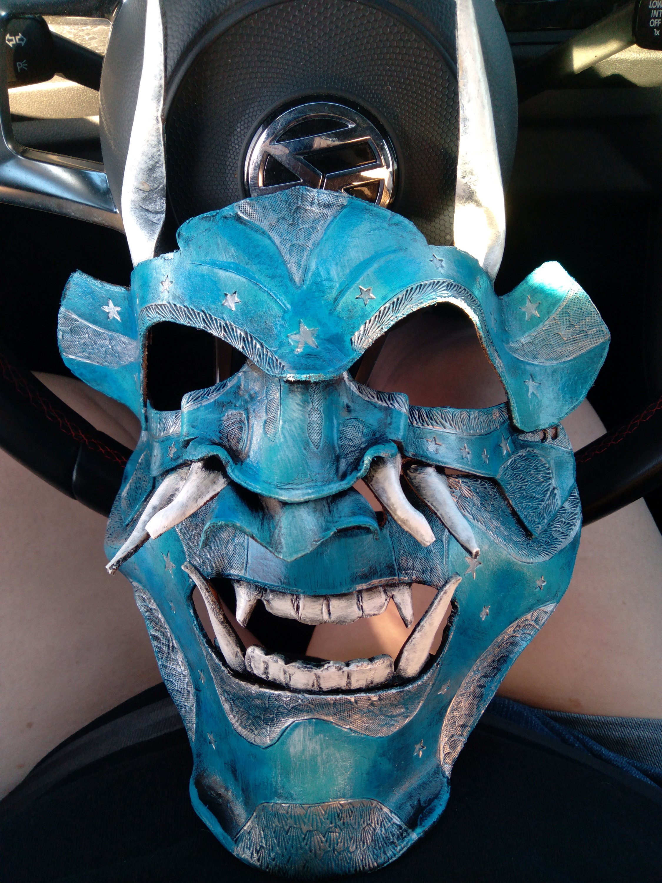 Genuine Leather Blue Samurai Mask - Etsy