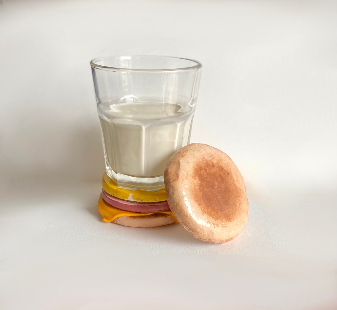 Breakfast Sandwich Coaster Set of 4 Handmade Clay Coaster Set Faux Food ...