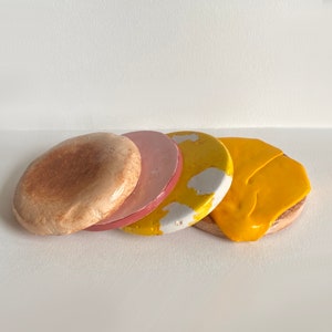 Breakfast Sandwich Coaster Set of 4 Handmade Clay Coaster Set Faux Food ...