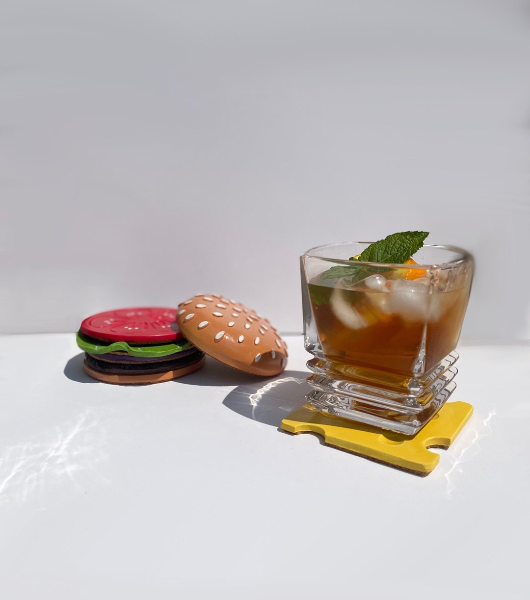 Handmade Burger Drink Coaster Set - Etsy