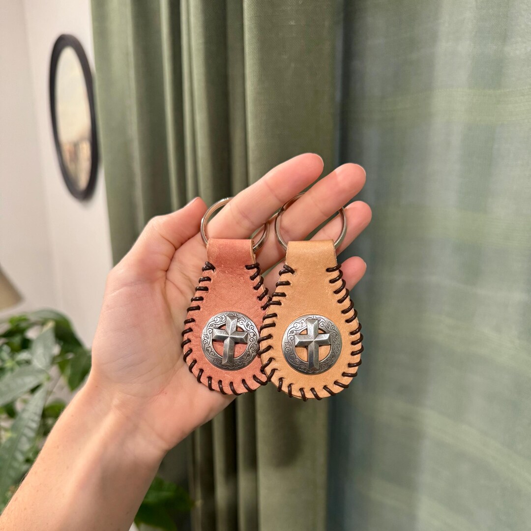 Western-inspired Laced Key Fob With Cross Concho | Handcrafted Leather ...