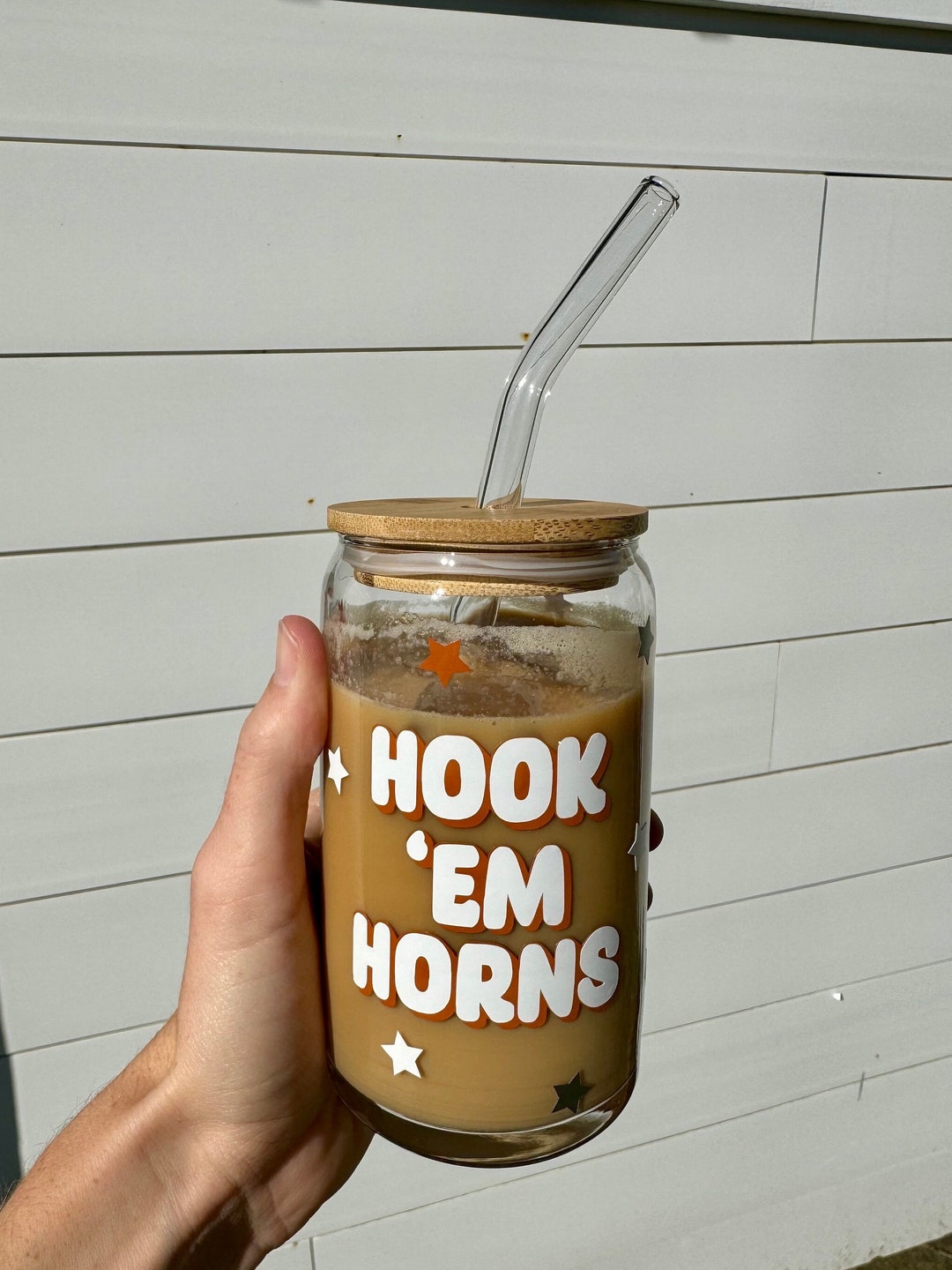 Texas Longhorns Iced Coffee Cup Hook em Horns Drinkware Glass Jar With ...